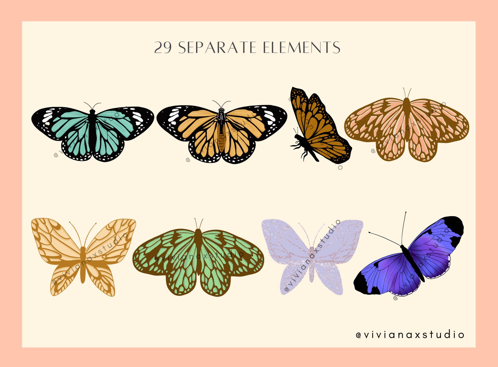 Butterfly Clipart Boho Butterfly clipart glitter Instant | Etsy