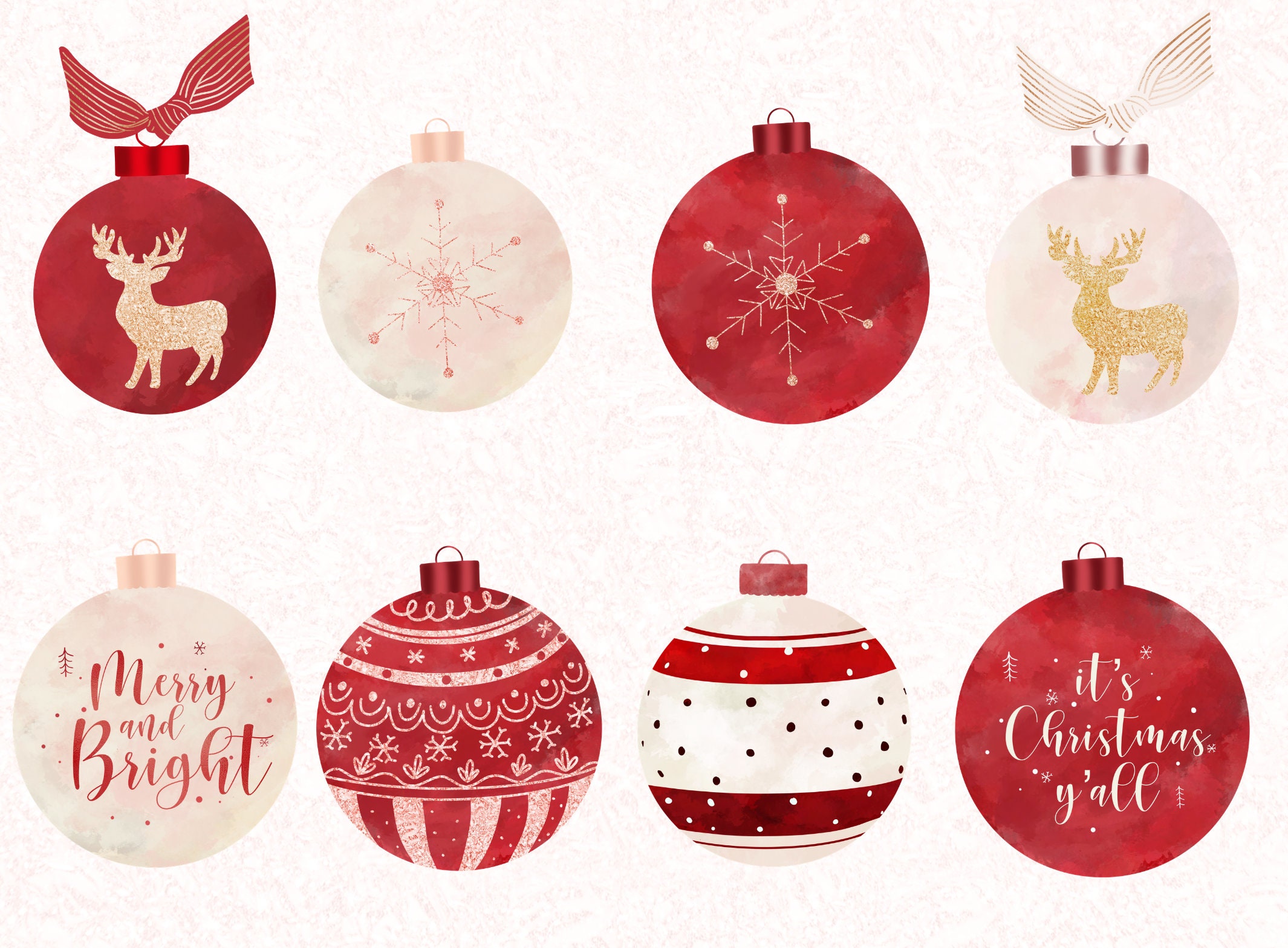 Watercolor Glitter Christmas Baubles Ornaments Clipart | Etsy