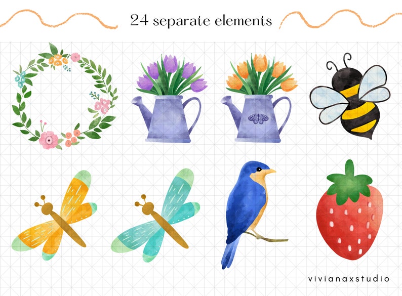 Watercolor Spring Clipart Element-Instant Download | Etsy