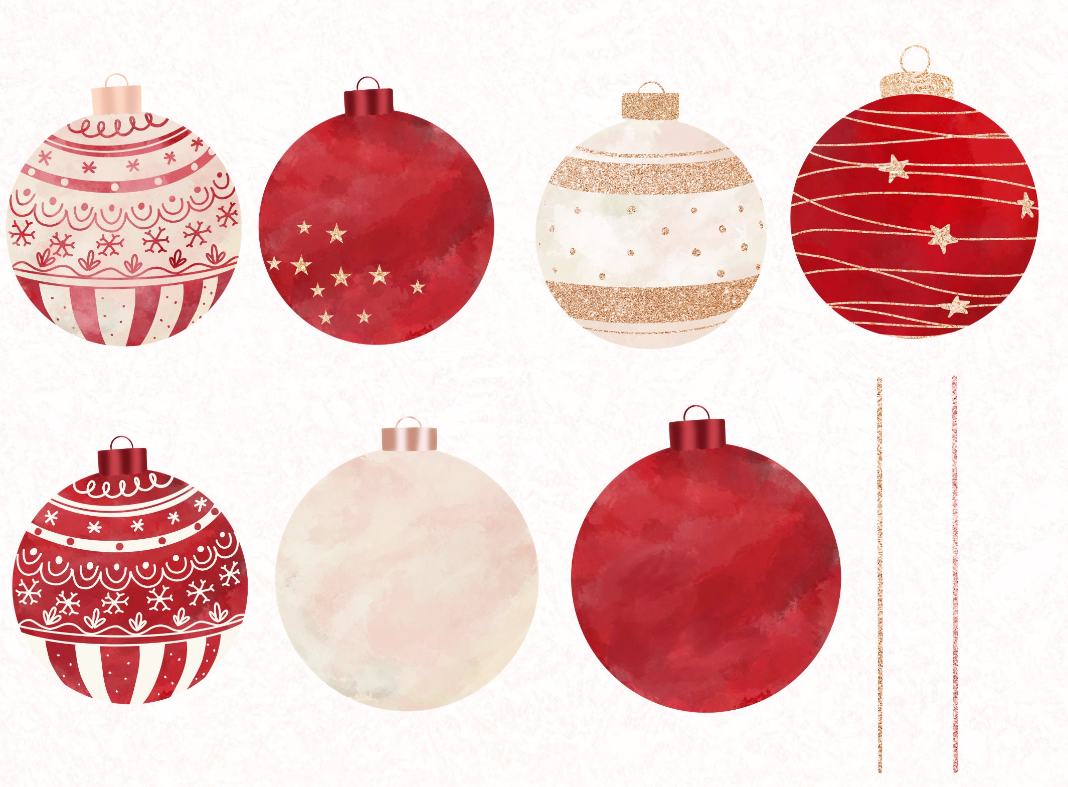 Watercolor Glitter Christmas Baubles Ornaments Clipart | Etsy