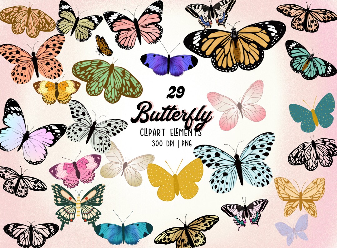 Butterfly Clipart Boho Butterfly Clipart Glitter Instant Download-png ...