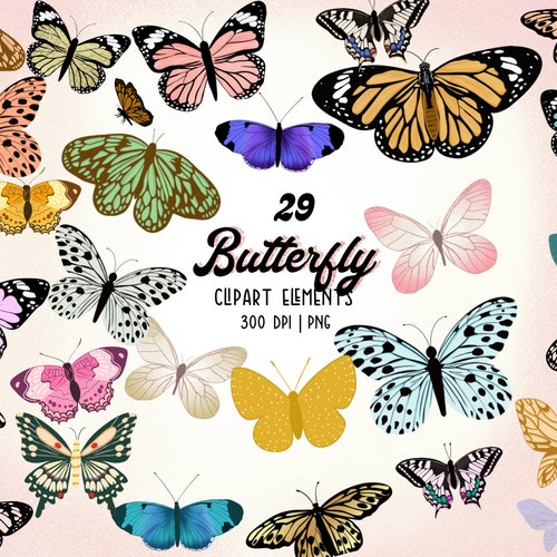 Butterfly Clipart Boho Butterfly Clipart Glitter Instant - Etsy