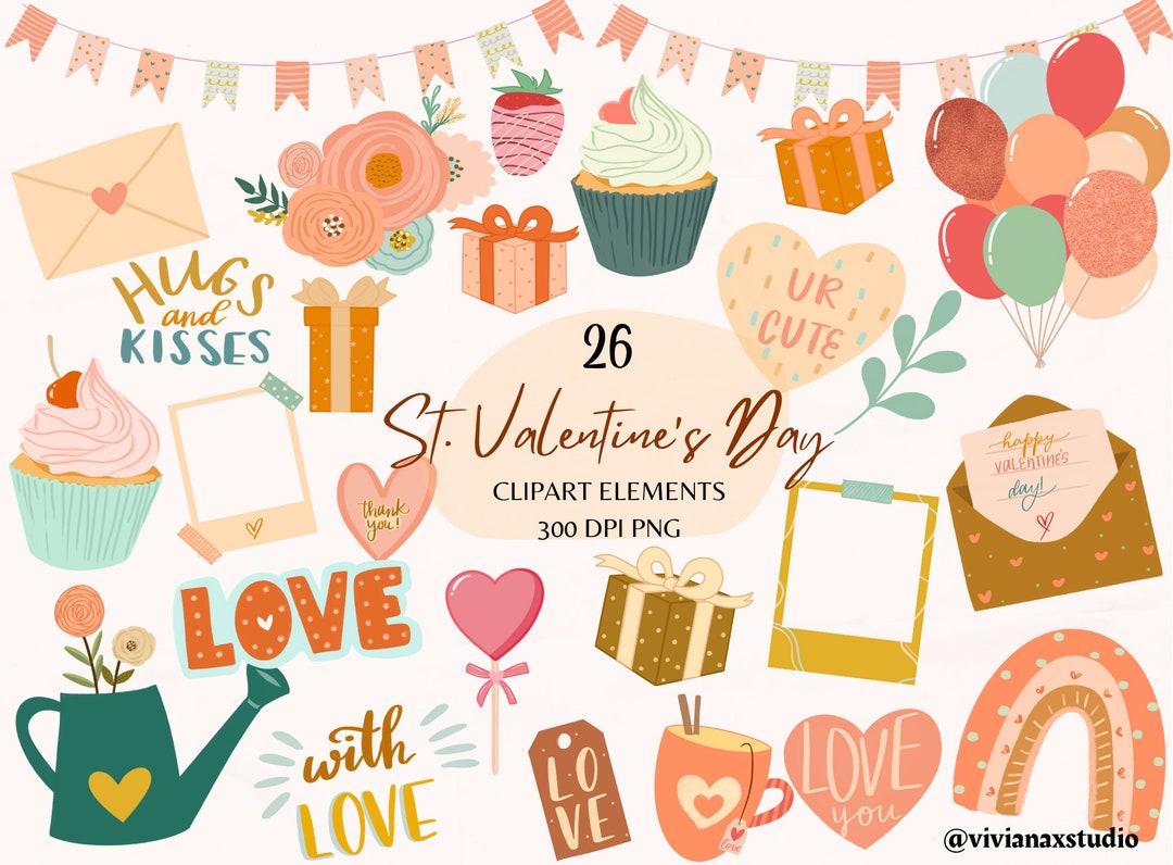 Valentines Day Clipart Boho Chic Bohemian Pink Hearts Gifts Instant ...
