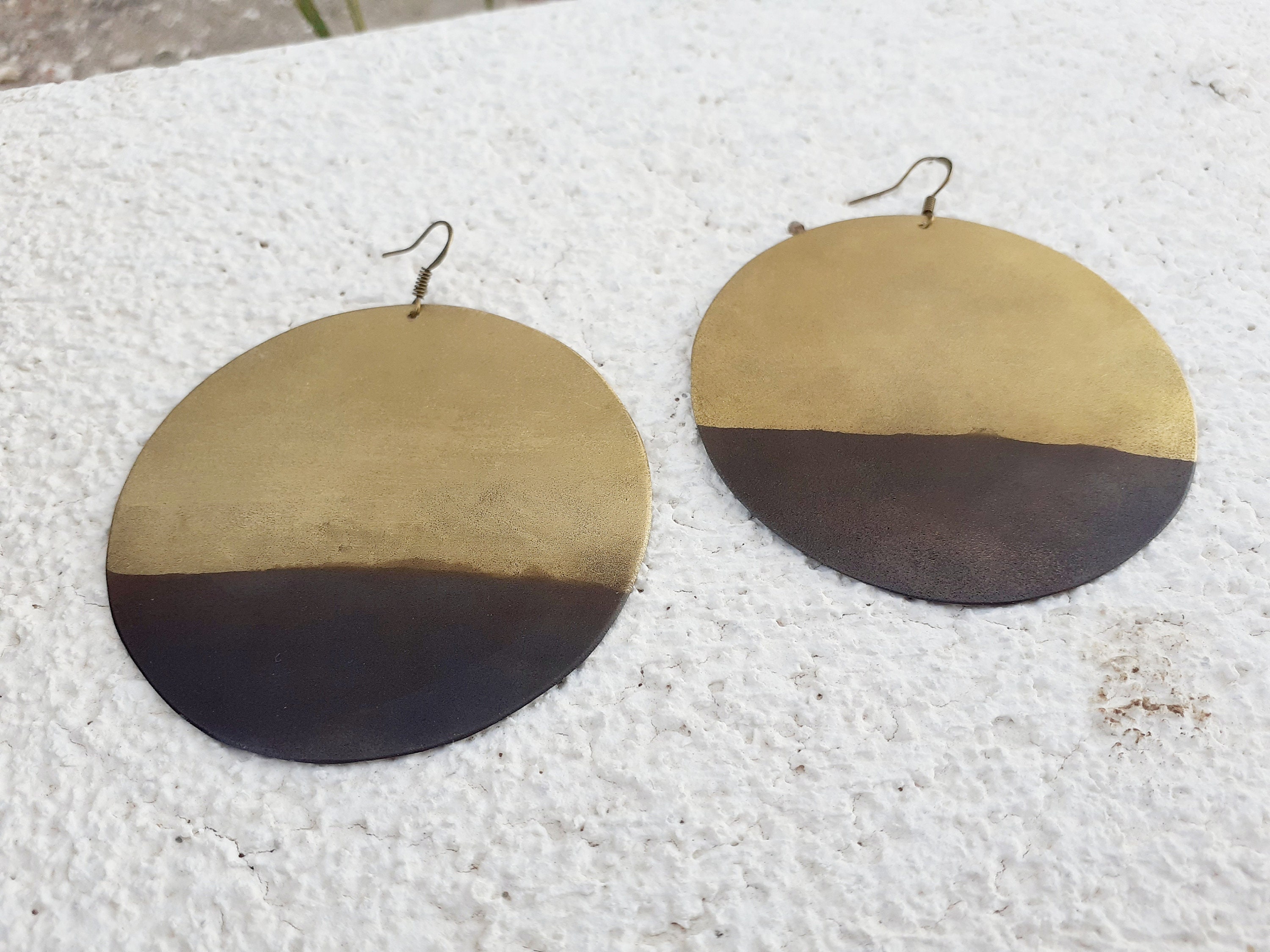 Oversized Black Gold Discs Big African Brass Discs | Etsy