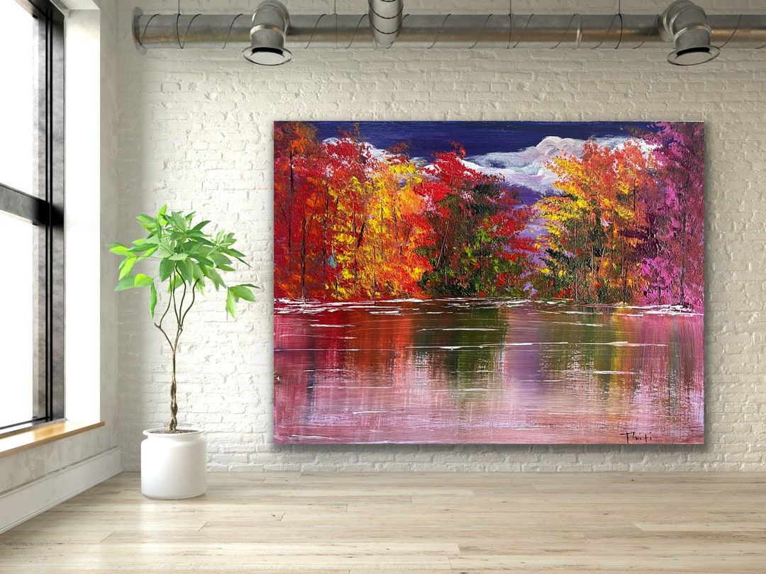 FALL LANDSCAPE PAINTING, Tree, Autumn, Modern,abstract, Original ...