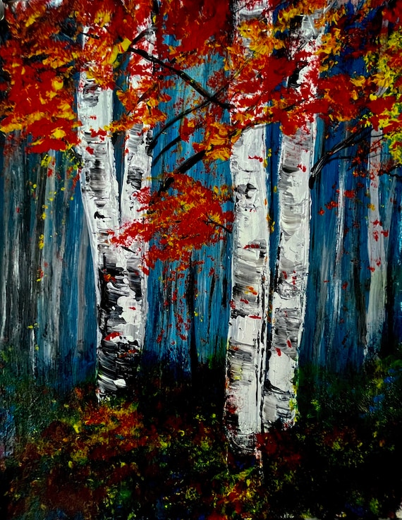 BIRCH TREES Blue Birch Tree Forest Modern Landscape | Etsy