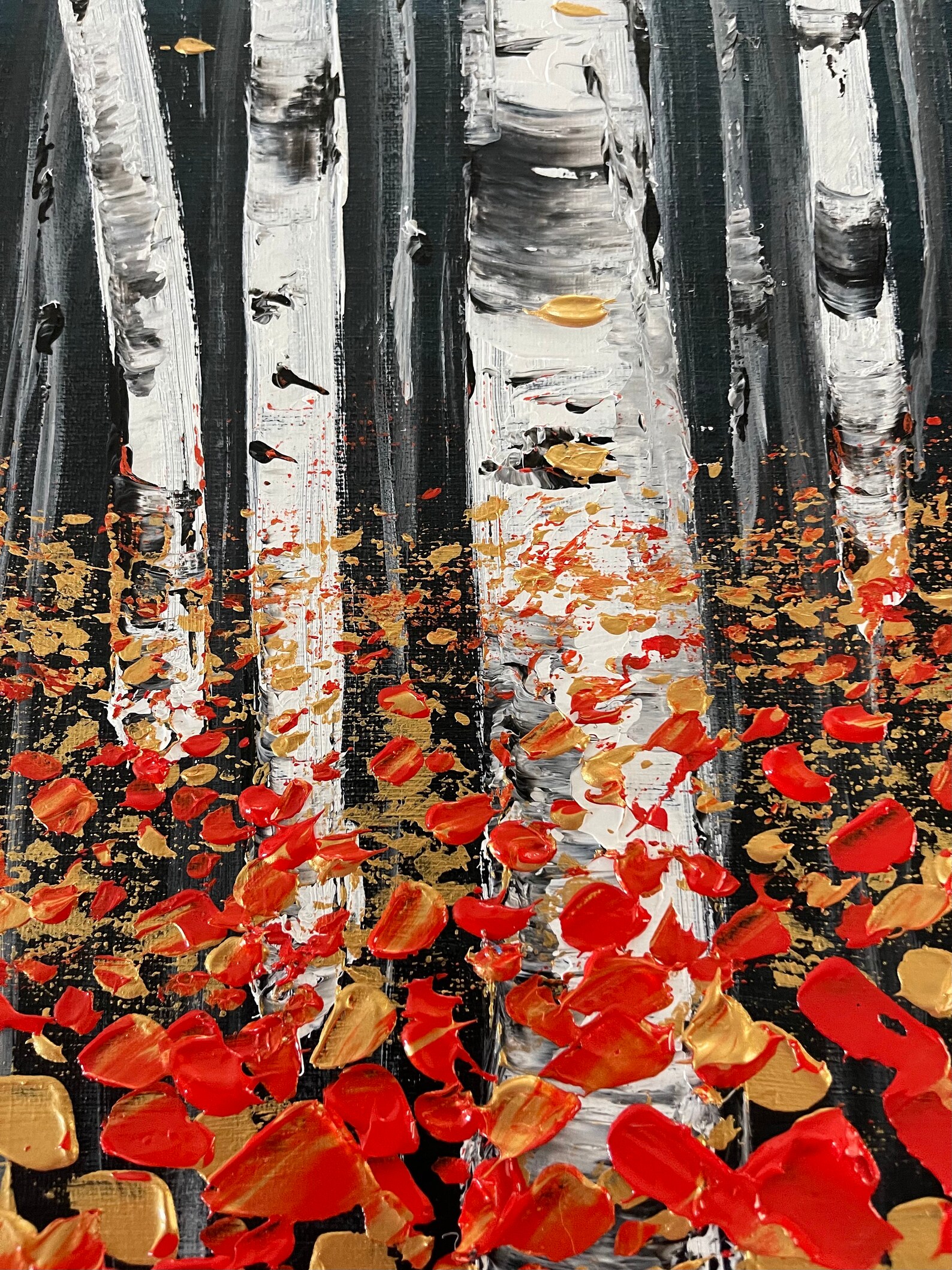 BIRCH TREES, Blue and Orange Birch Tree, Modern, Landscape, Original ...