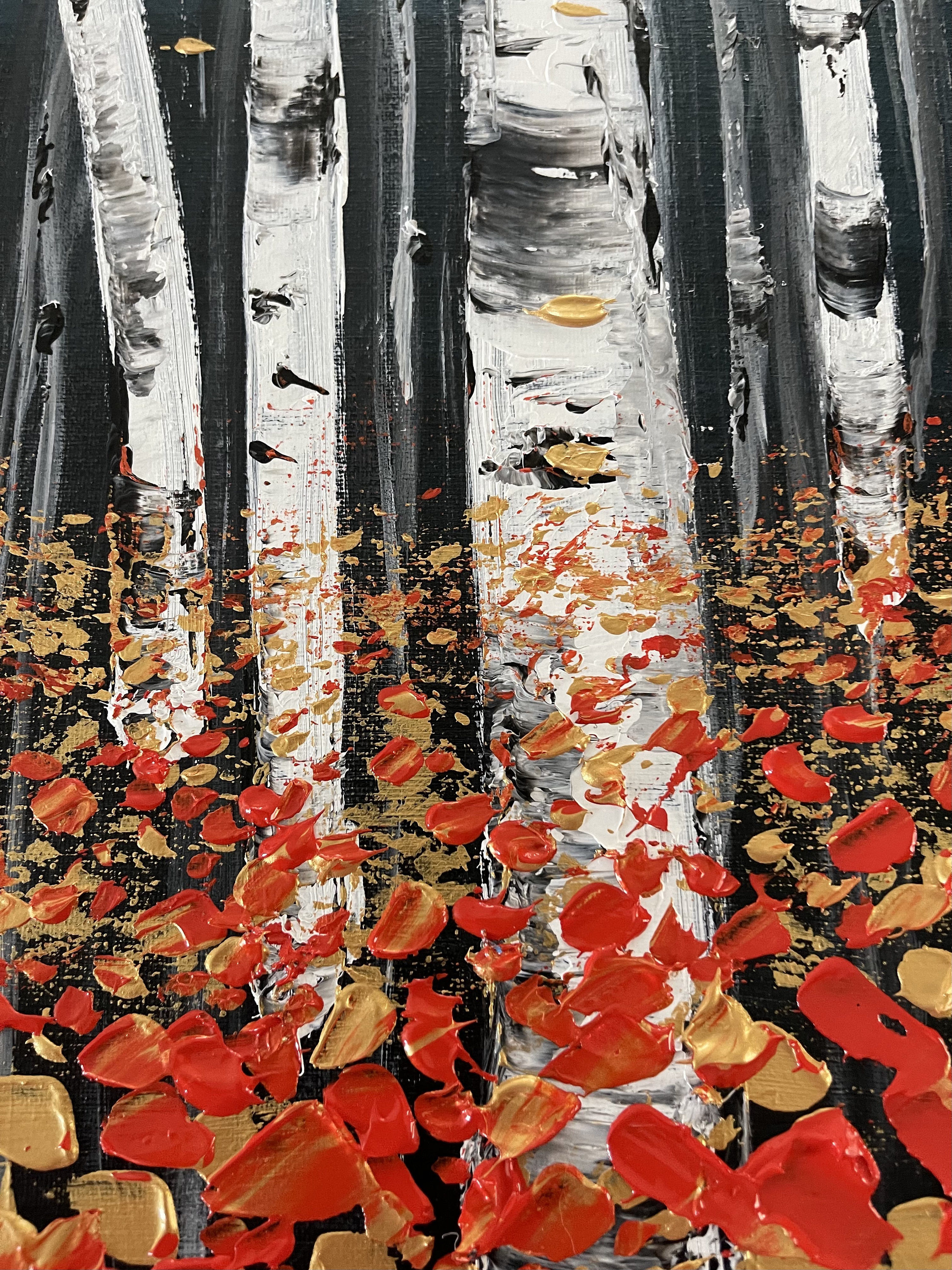BIRCH TREES, Blue and Orange Birch Tree, Modern, Landscape, Original ...