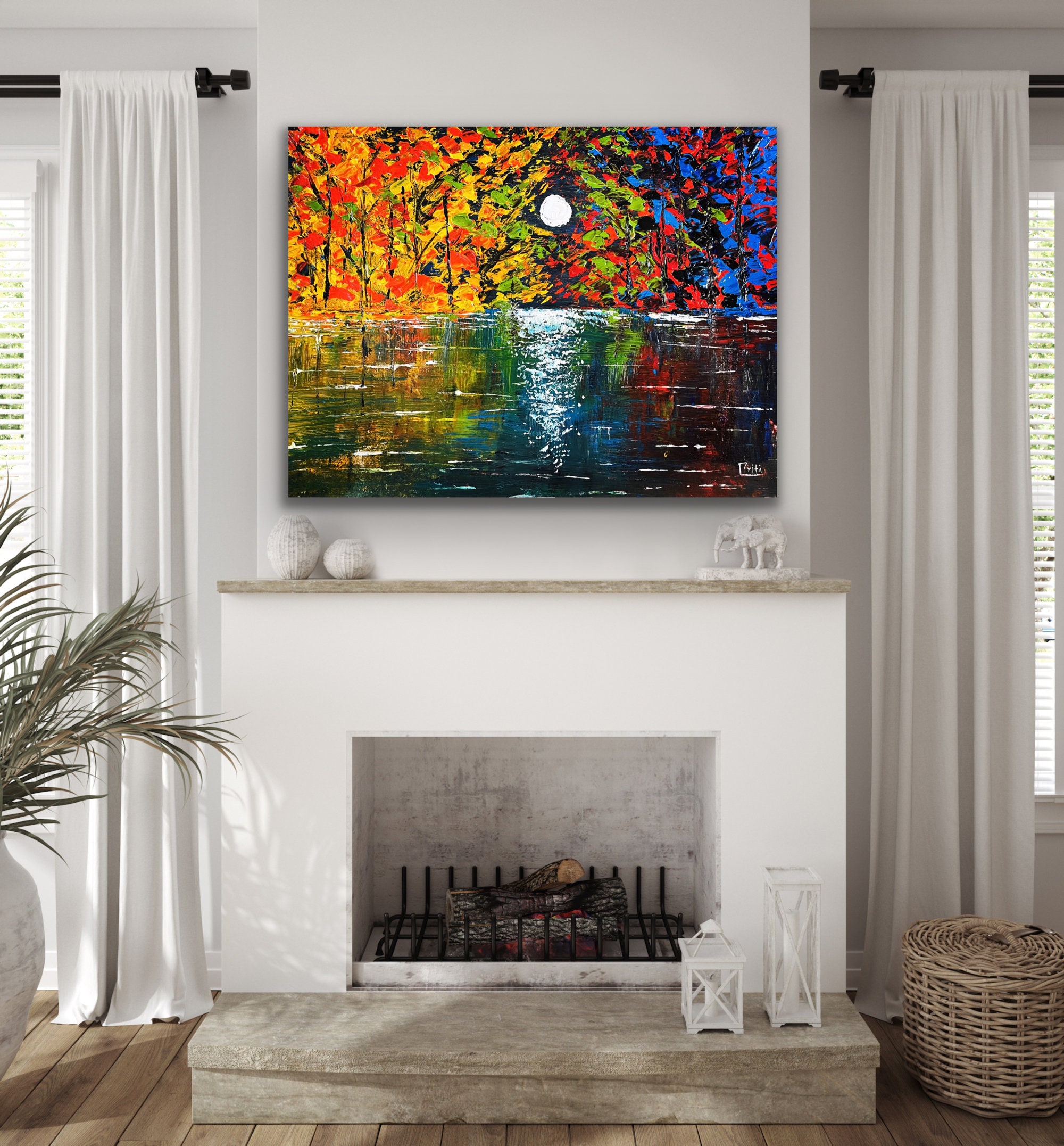 FALL LANDSCAPE PAINTING Tree Modernabstract Original - Etsy