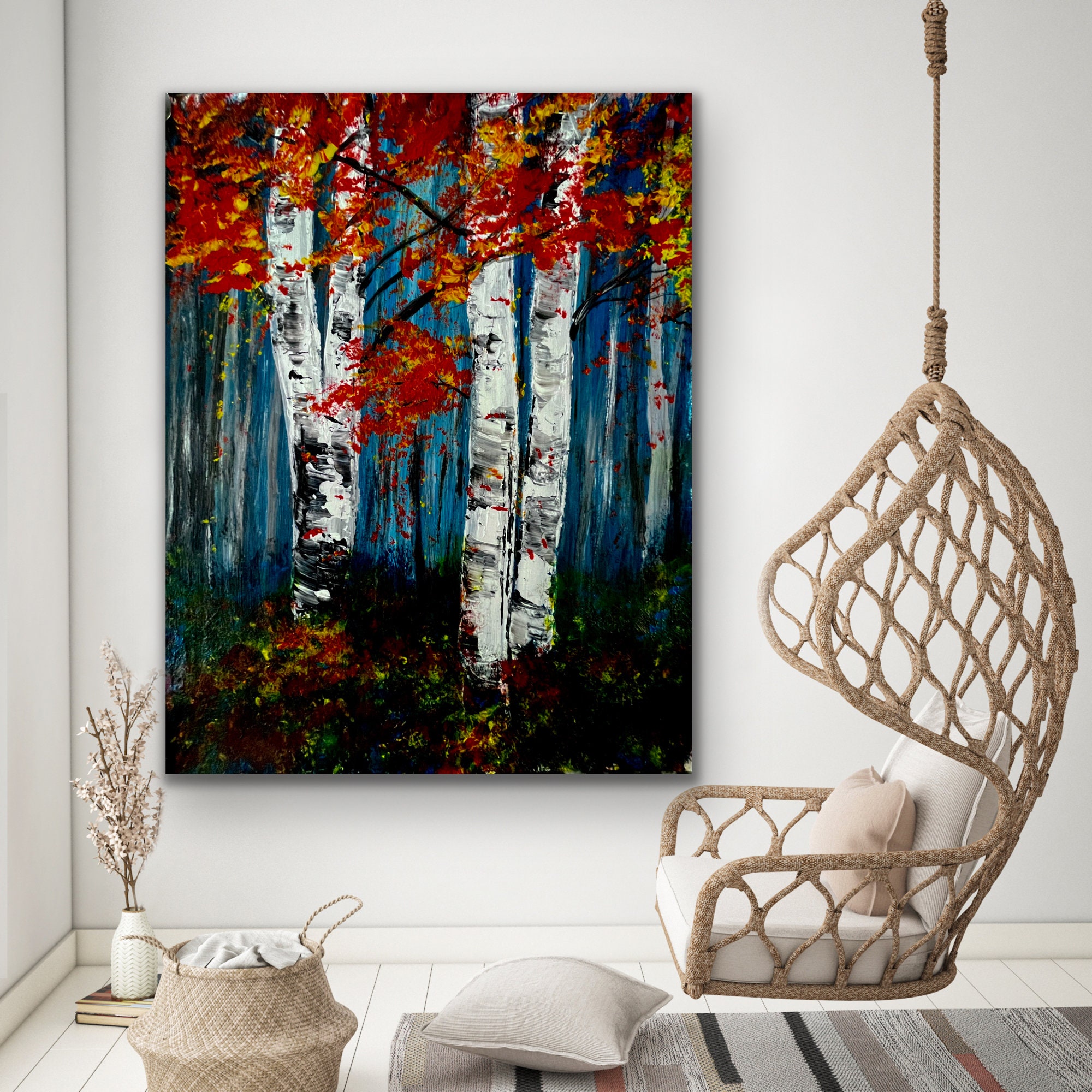BIRCH TREES, Blue Birch Tree Forest, Modern, Landscape, Original ...