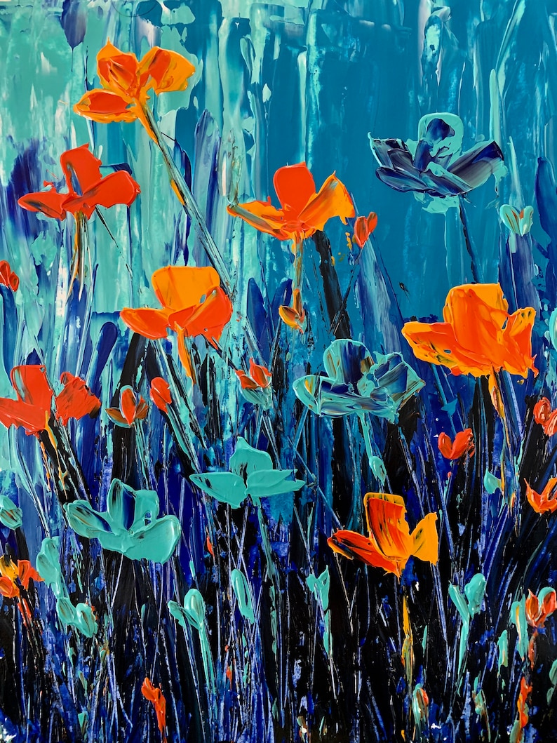 Colorful Original Abstract Modern Flowers Painting on Canvas Large Wall ...