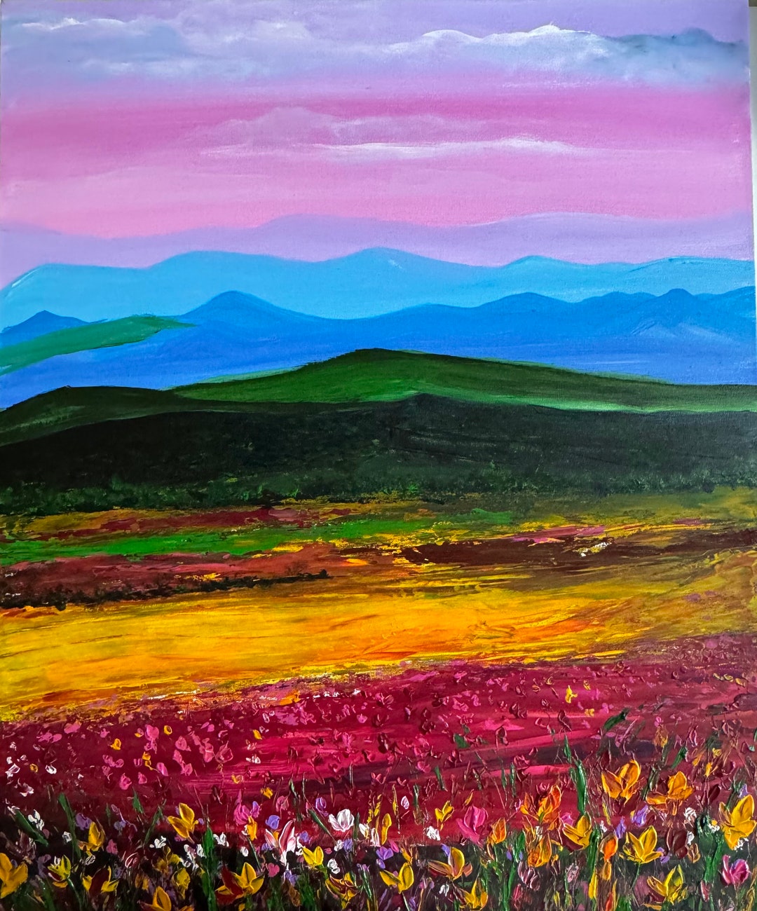 LANDSCAPE Flower Field Modern Abstract Original Painting on Canvas ...