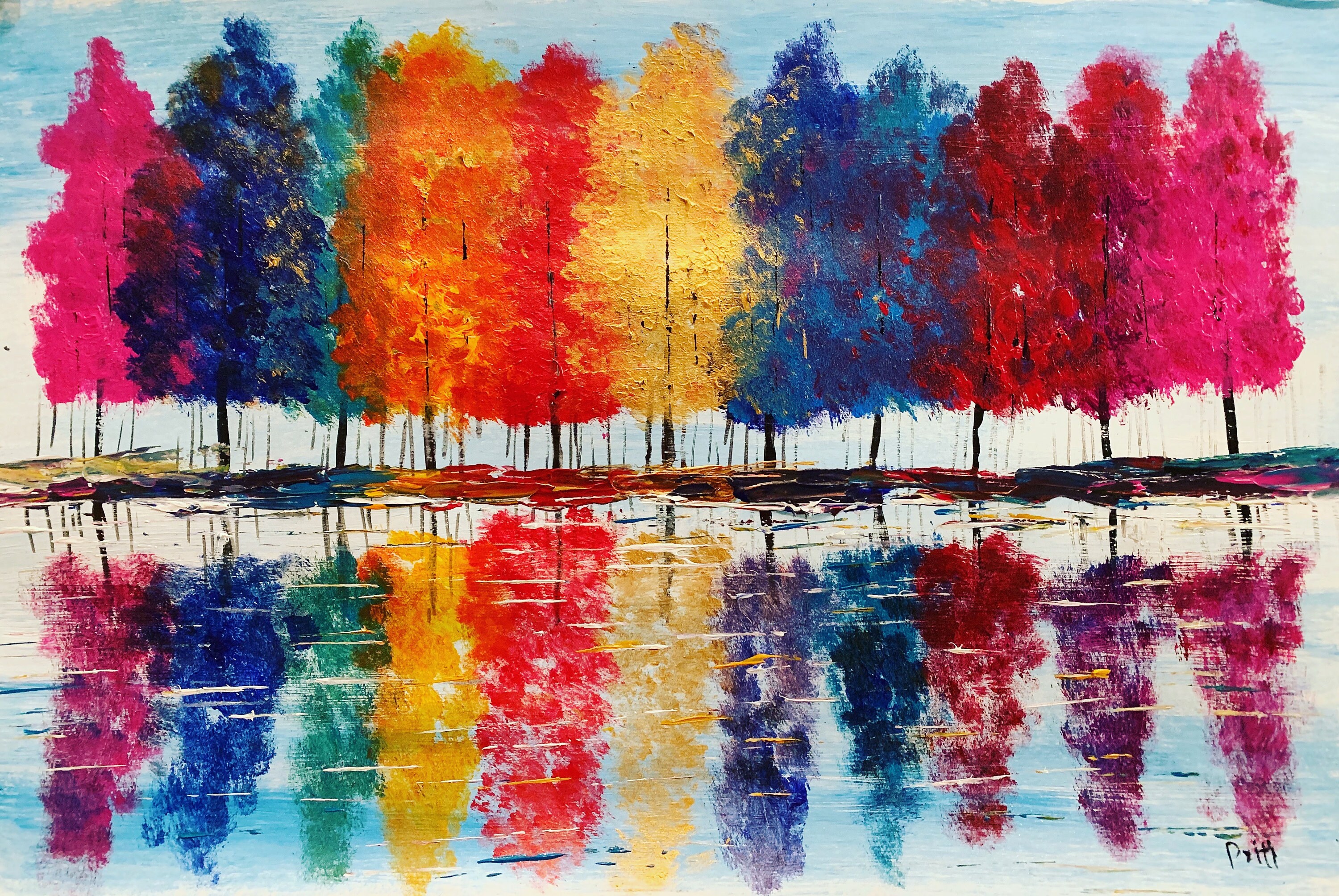 LANDSCAPE PAINTING Colorful Trees ModernAbstract Original | Etsy