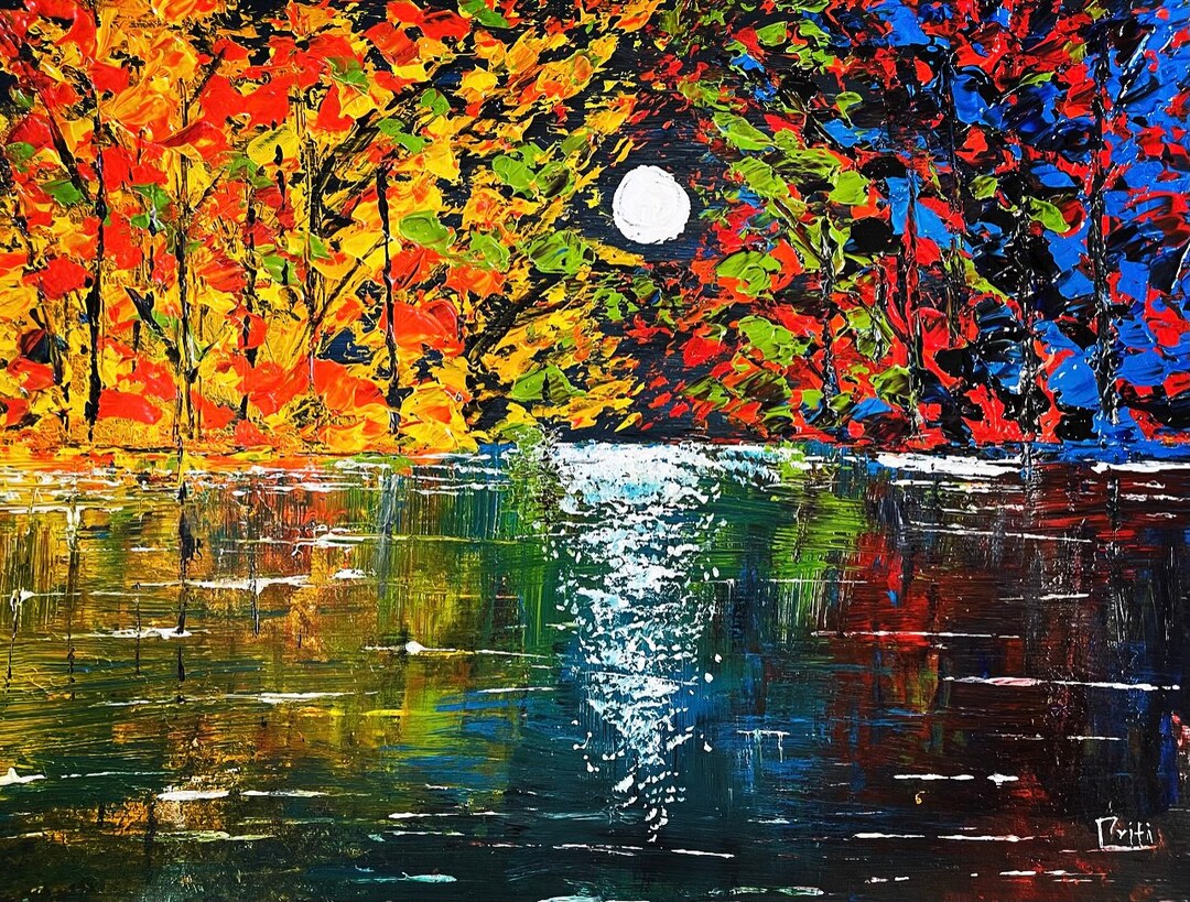 FALL LANDSCAPE PAINTING, Tree, Modern,abstract, Original, Colorful ...