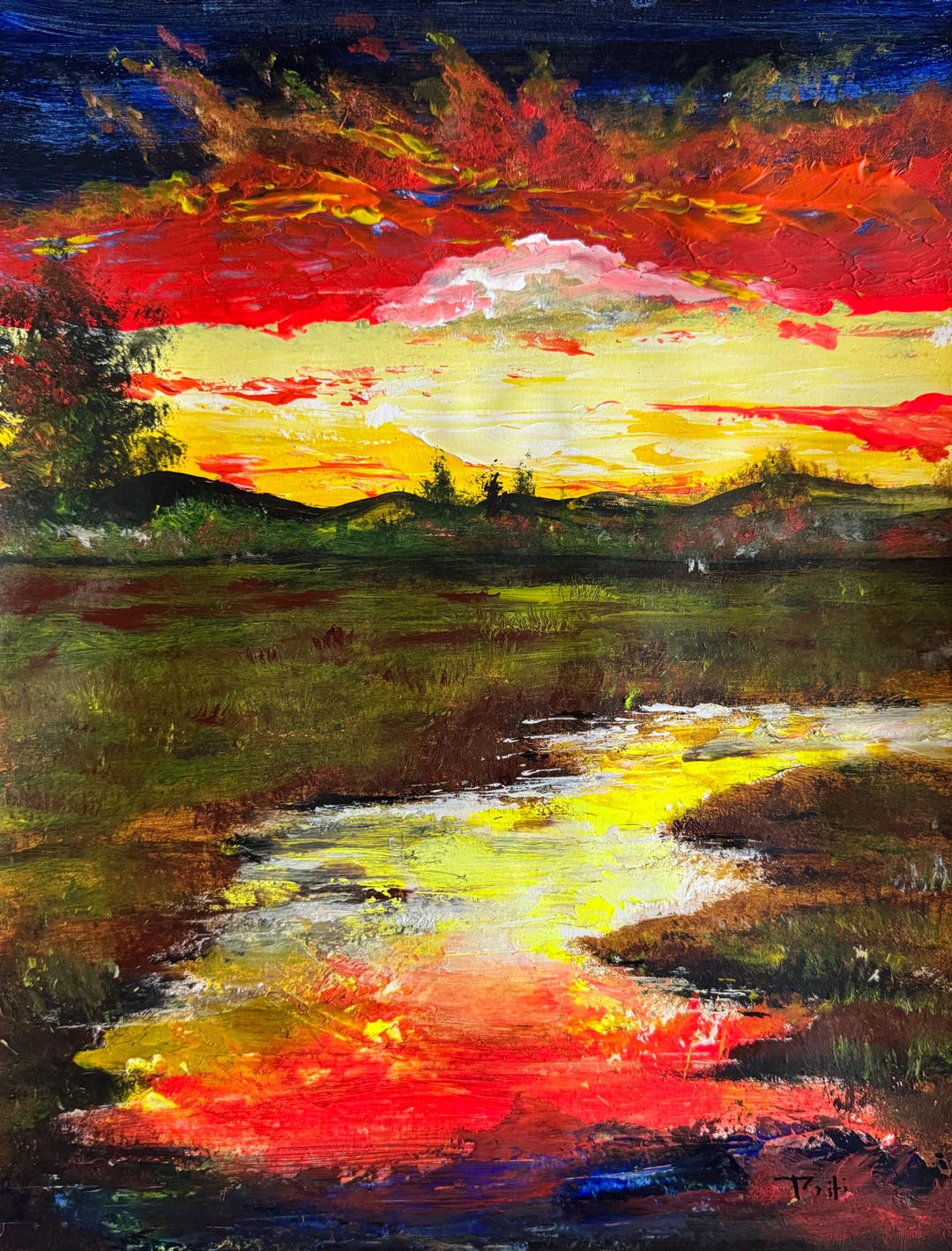 Abstract Original Landscape Sunset Painting Modern Painting on Canvas, Large, Wall Contemporary ...
