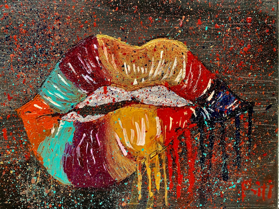 Abstract Modern Colorful Lips Painting on Canvas Large Wall ...