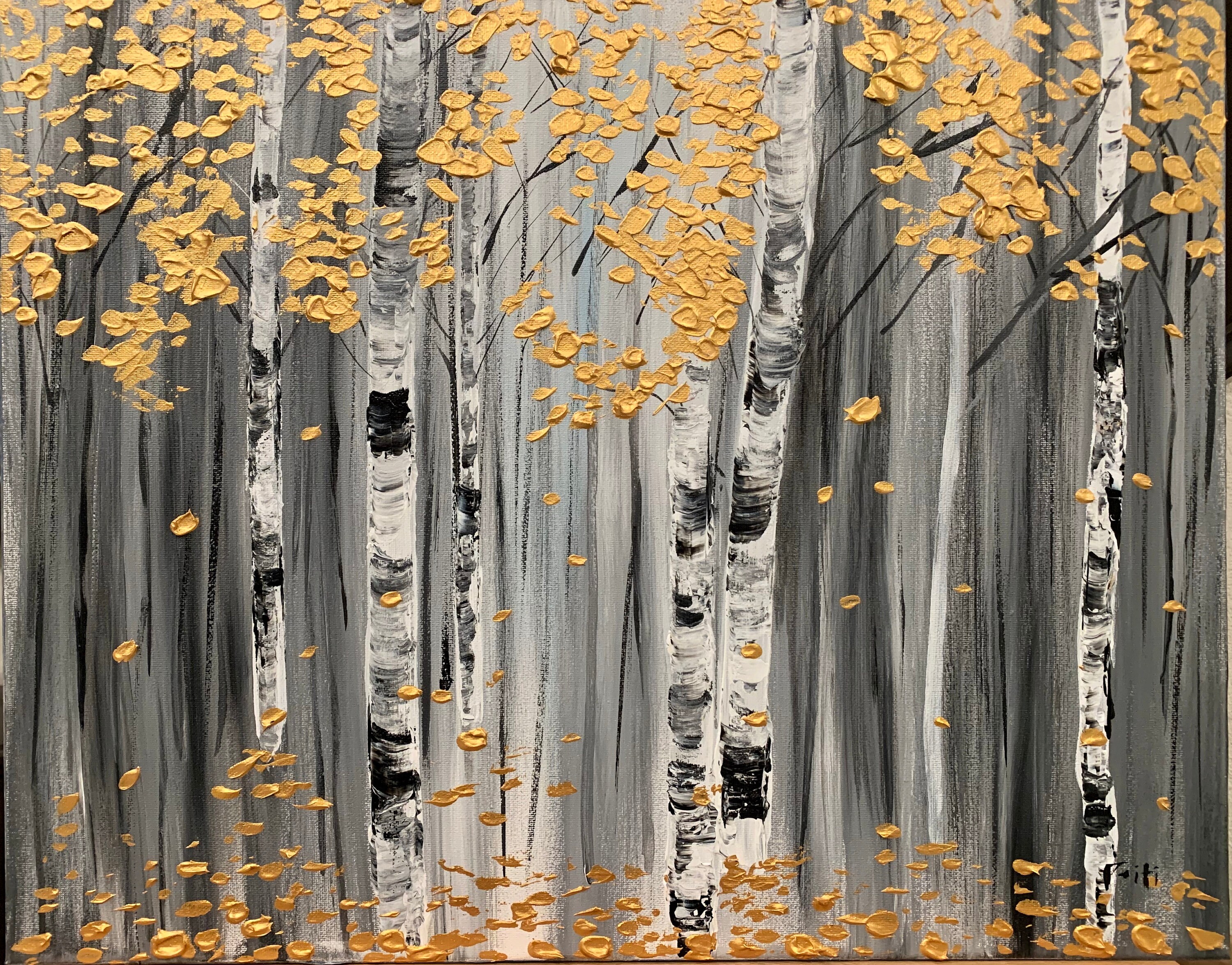 BIRCH TREES Golden Abstract Painting Original Modern Colorful - Etsy