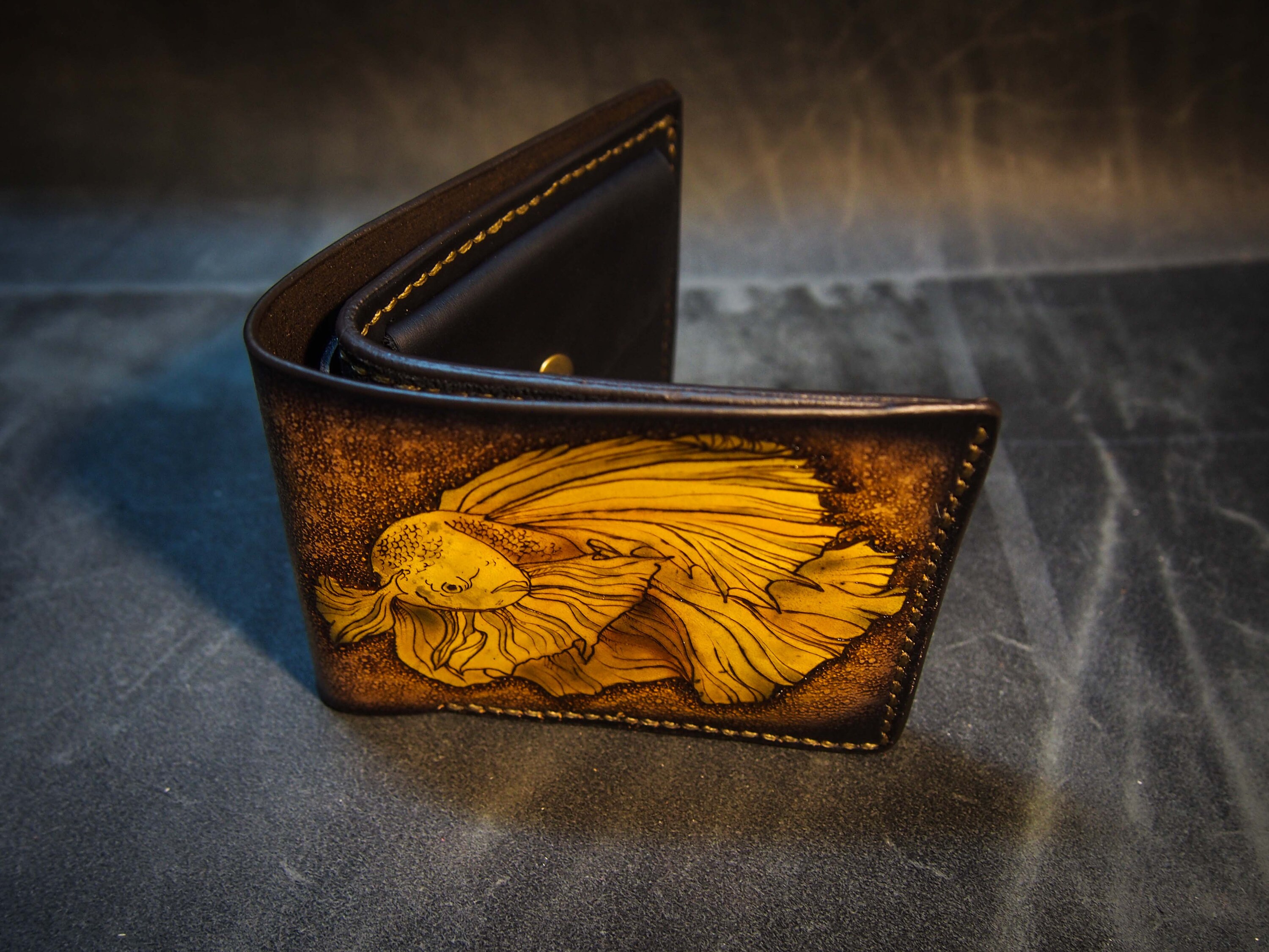 Hand Tooled Bifold Leather Gold Fish Cute Wallet Zodiac - Etsy