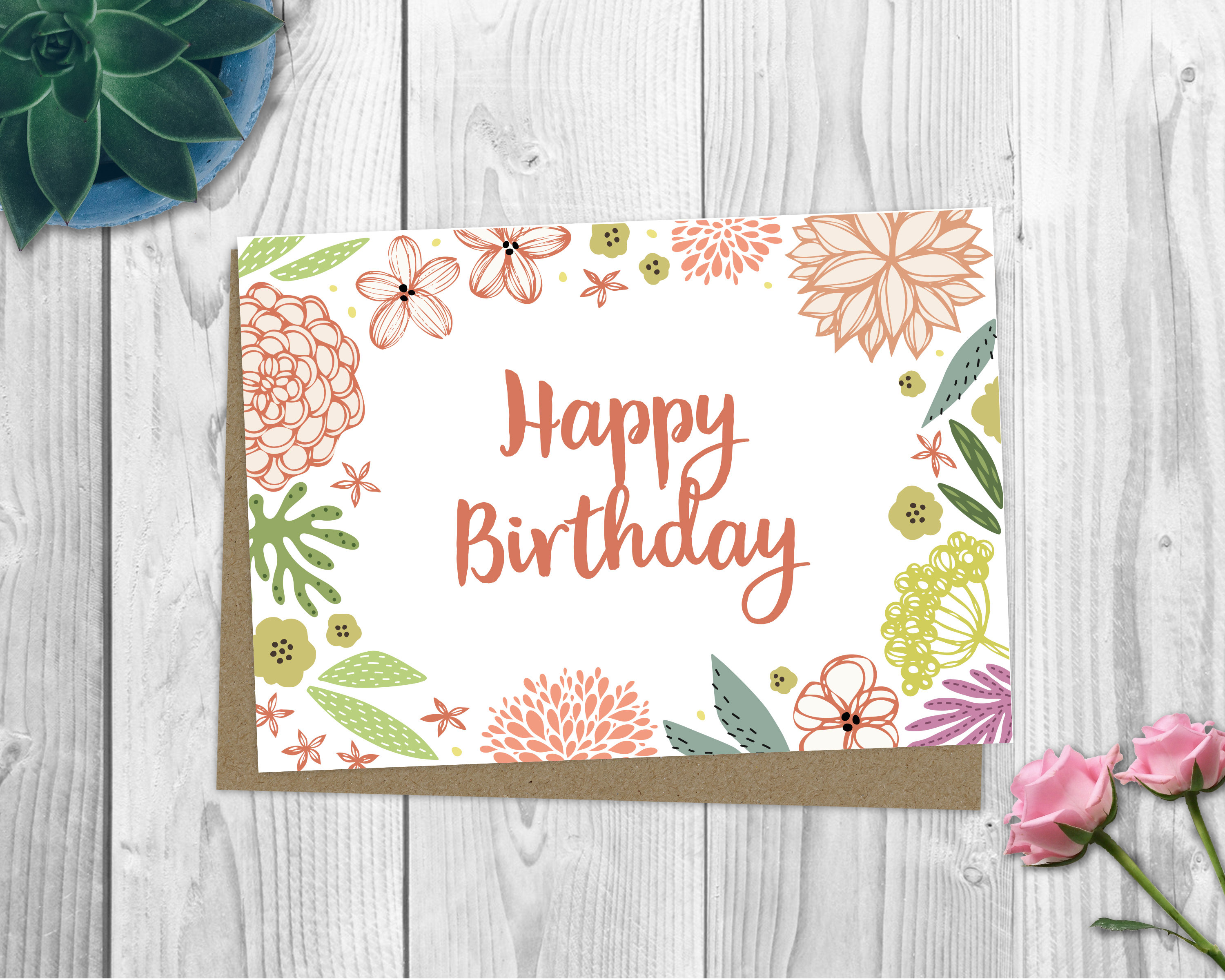 Happy Birthday Card Happy Birthday Flower Card Cute Etsy Uk