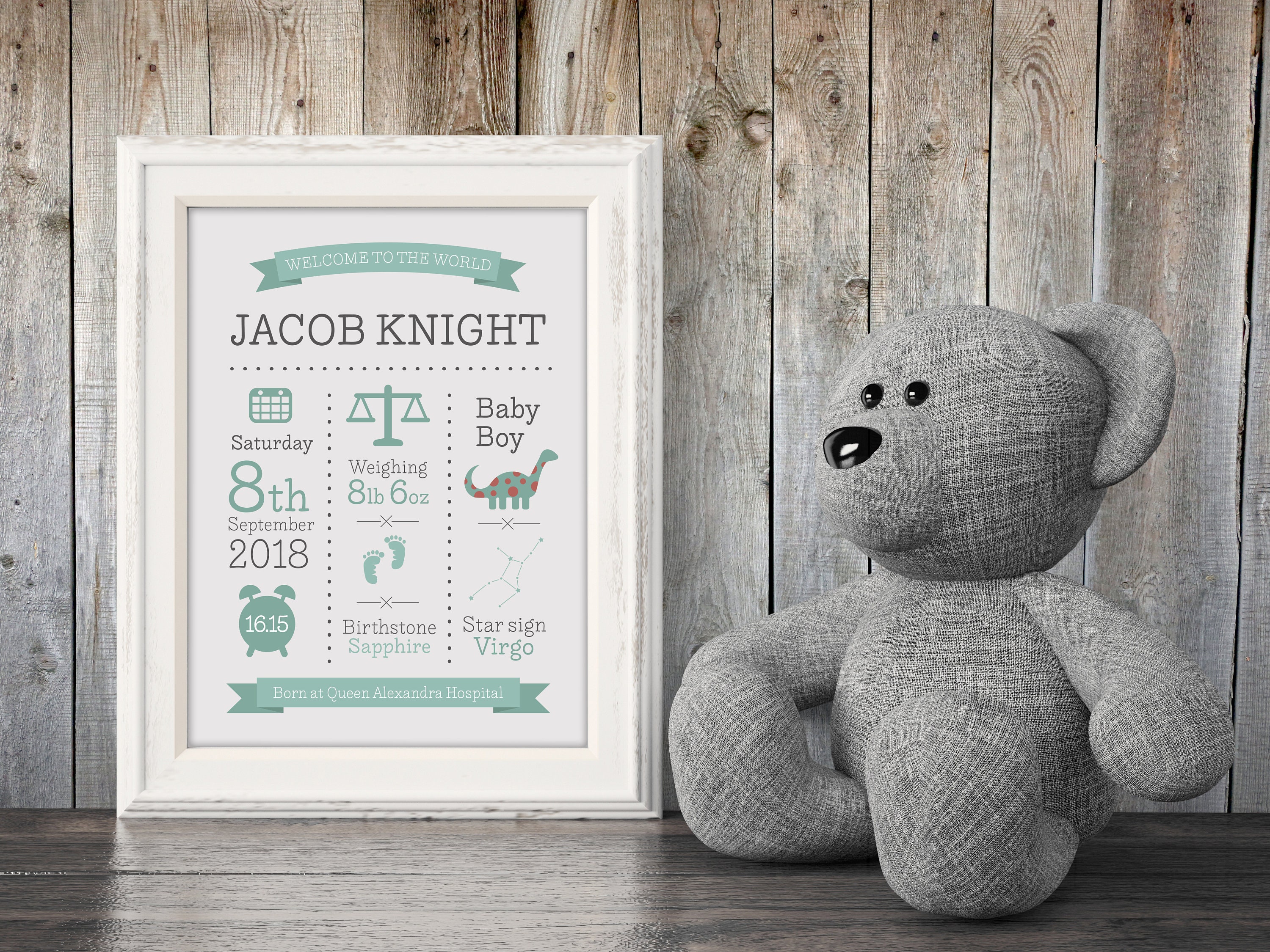 Baby Personalised Print | New Baby Print Gift | Nursery Print Boy ...