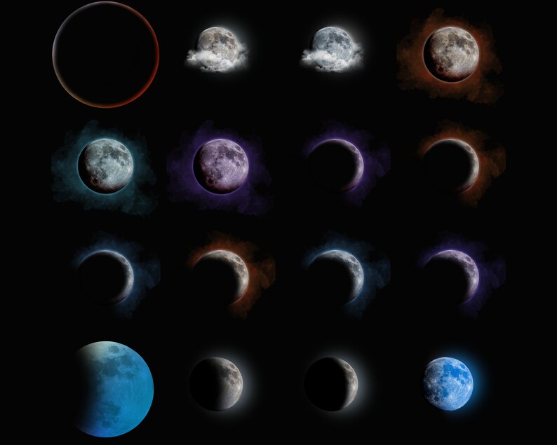 100 Moon PNG Overlays Crescent Moon Phases Red Moon Eclipse | Etsy
