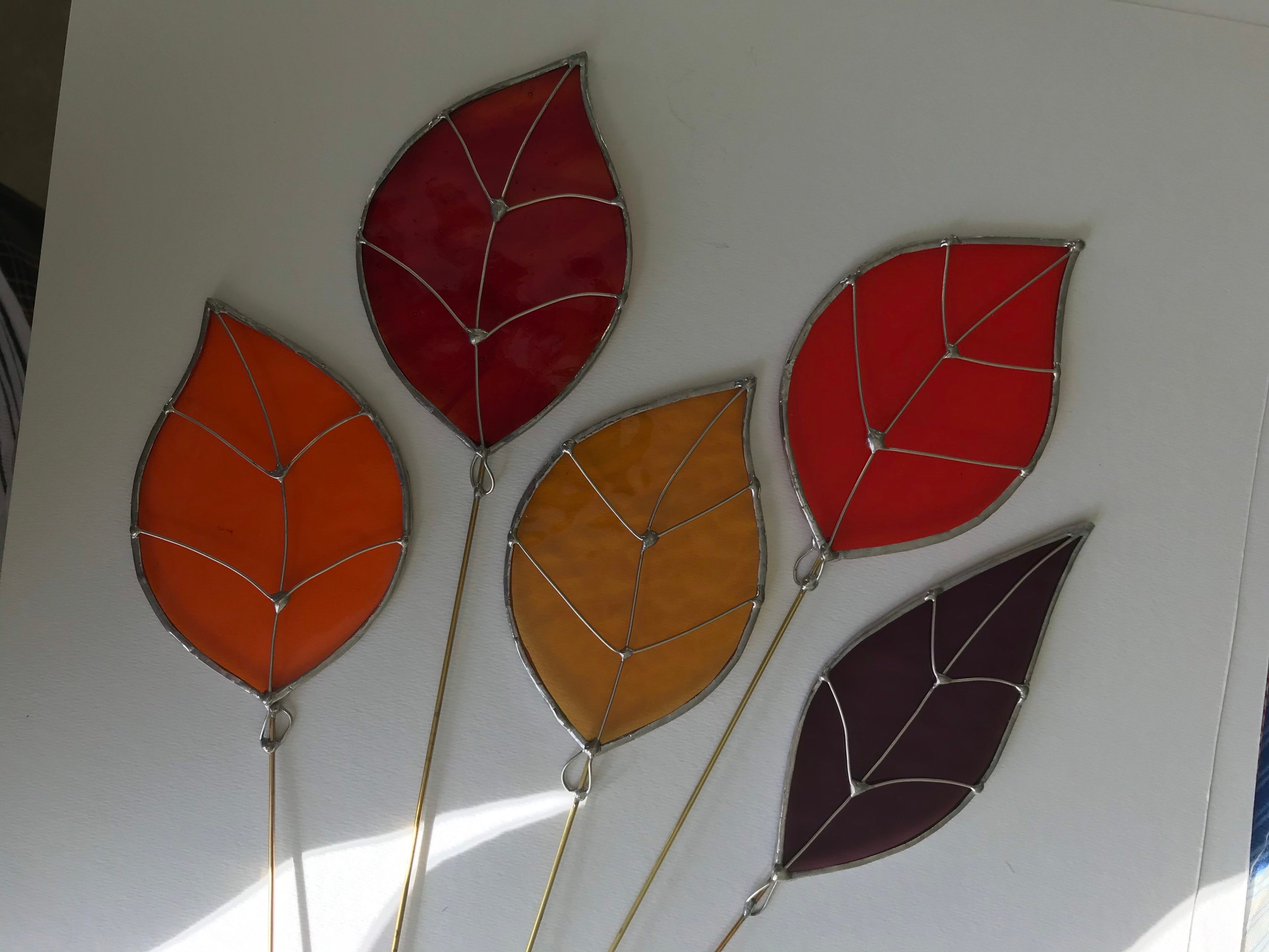 Stained Glass Leaf Pot Stakes - Etsy UK