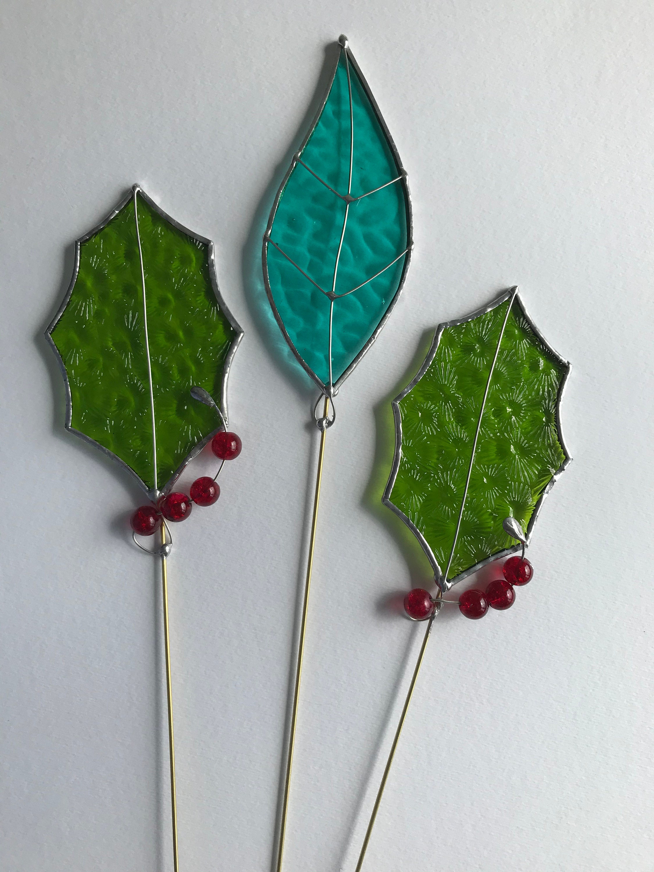 Stained Glass Leaf Pot Stakes - Etsy UK