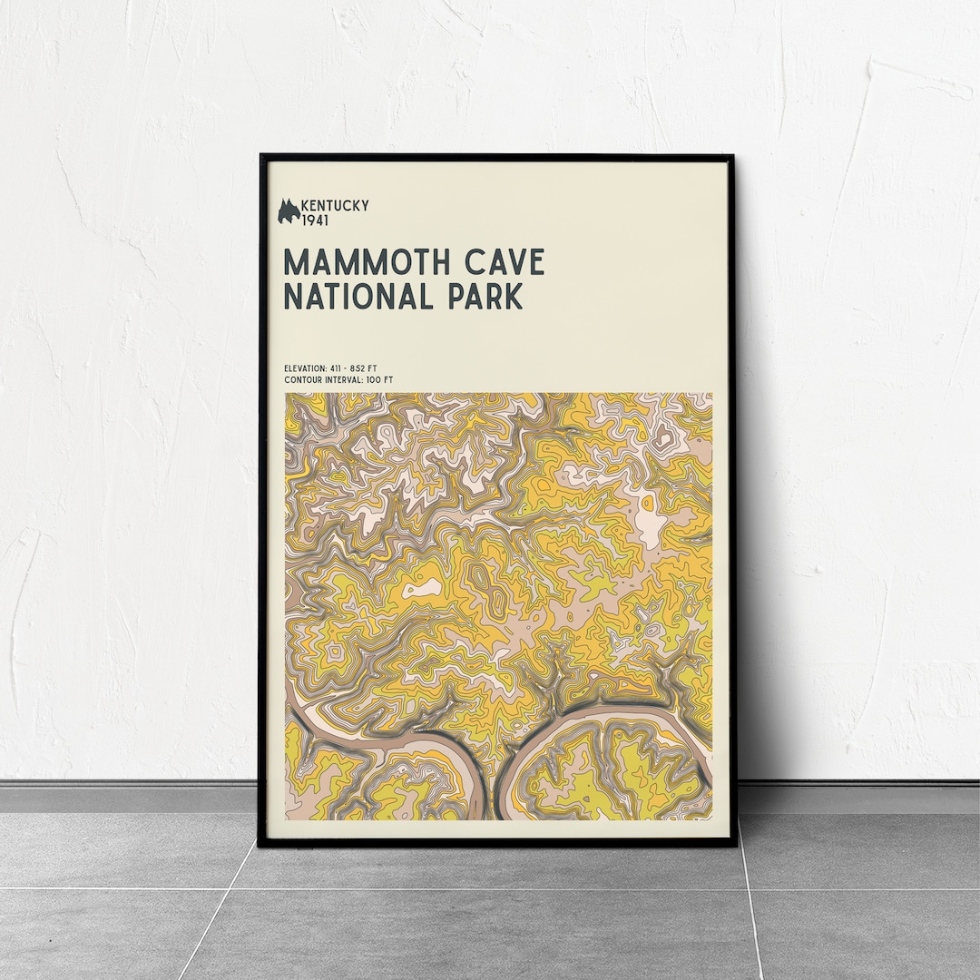 MAMMOTH CAVE- National Parks Series - Topographic Contour Map - Fine ...