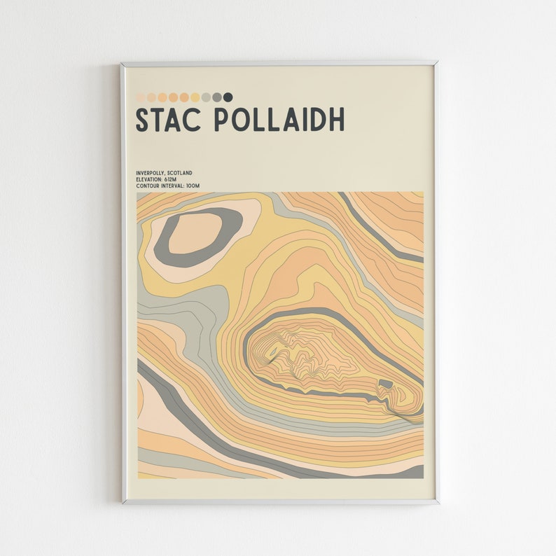 STAC POLLAIDH, Scotland - Topographic Contour Map - Fine Art Giclée ...