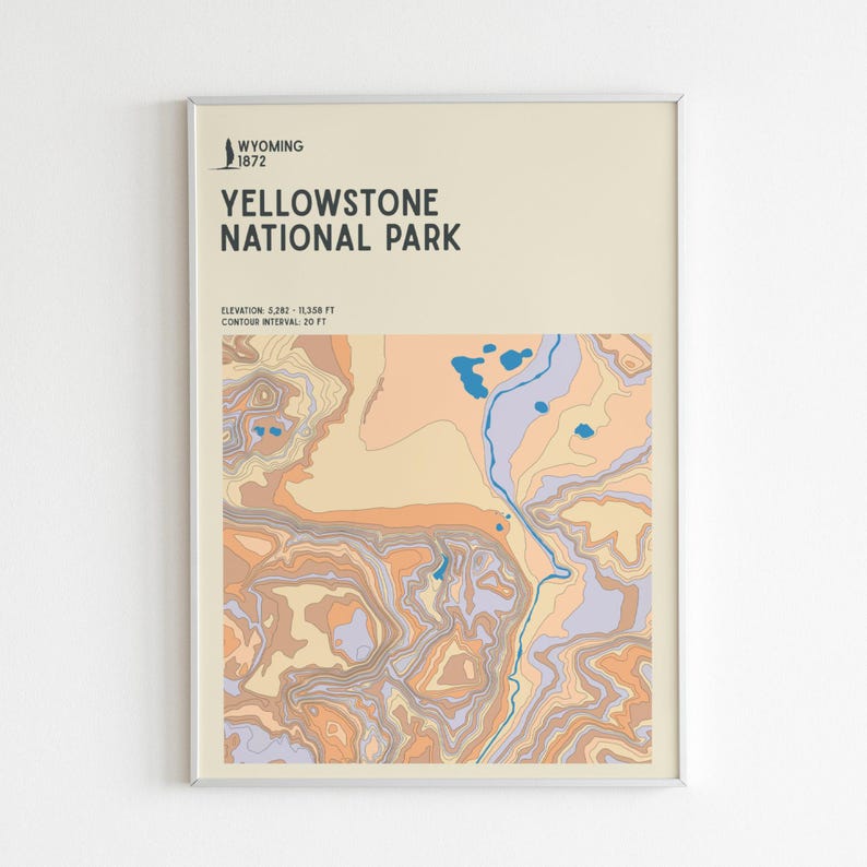 YELLOWSTONE - National Parks Series - Topographic Contour Map - Fine ...