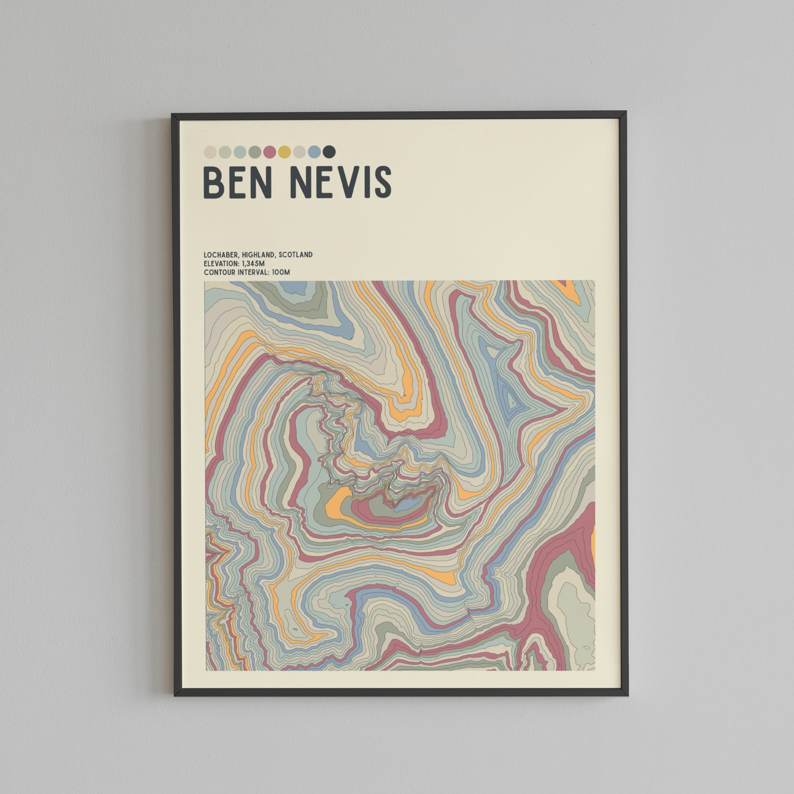 BEN NEVIS, Scotland - Topographic Contour Map - Fine Art Giclée Print ...