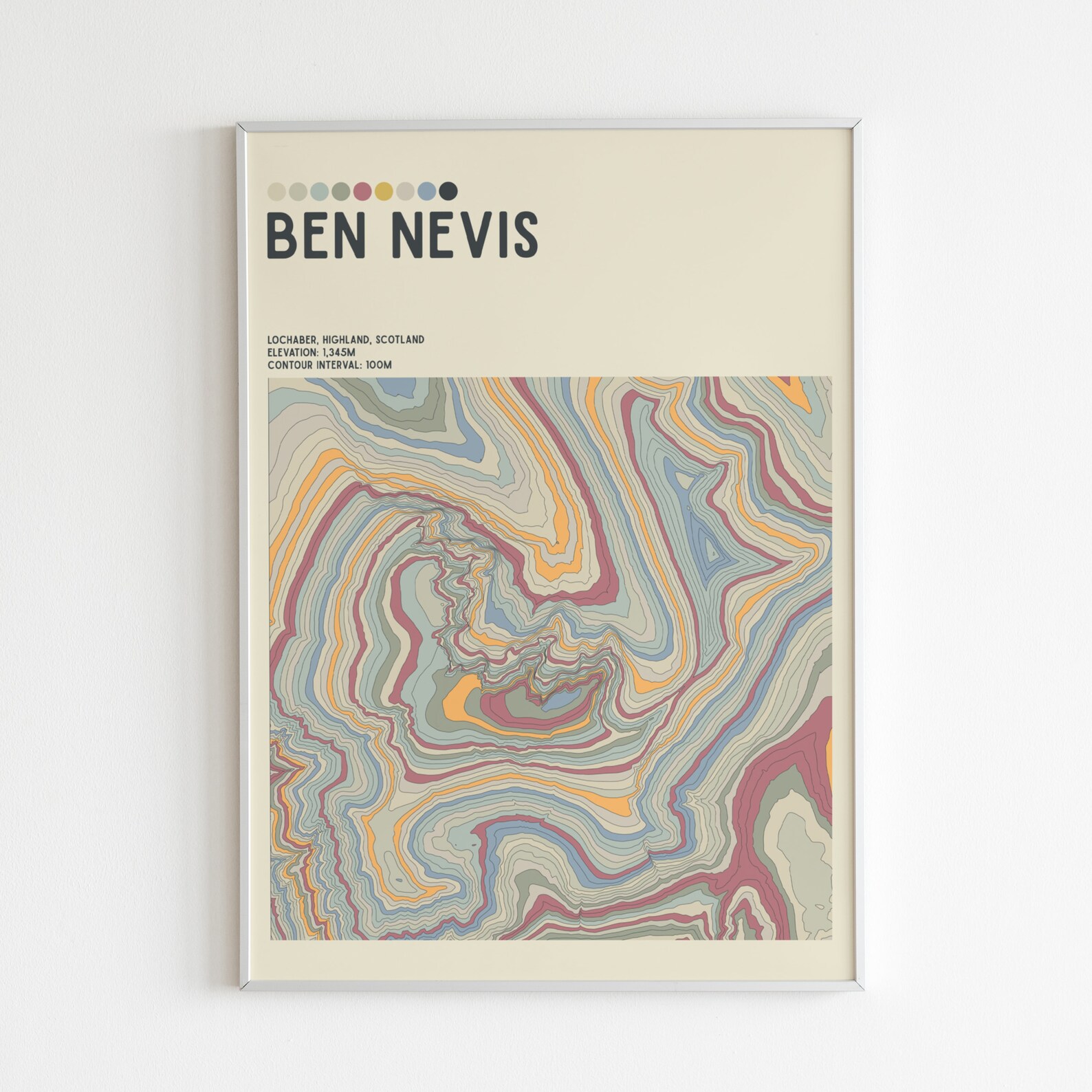 BEN NEVIS, Scotland - Topographic Contour Map - Fine Art Giclée Print ...
