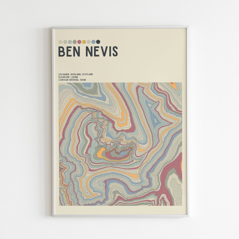 BEN NEVIS, Scotland - Topographic Contour Map - Fine Art Giclée Print ...