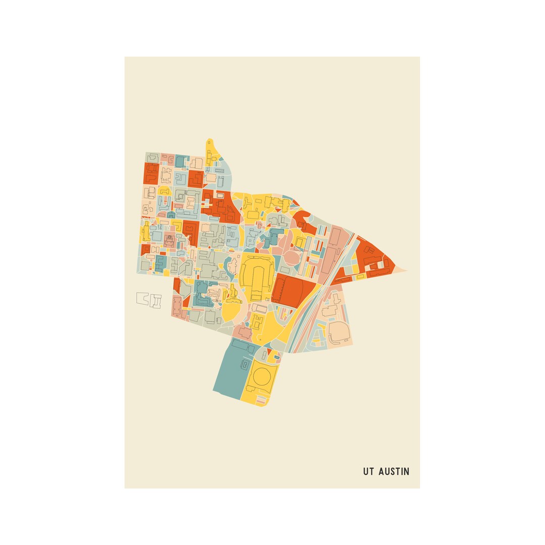 UNIVERSITY of TEXAS at AUSTIN - Campus Map - Fine Art Giclee Print ...