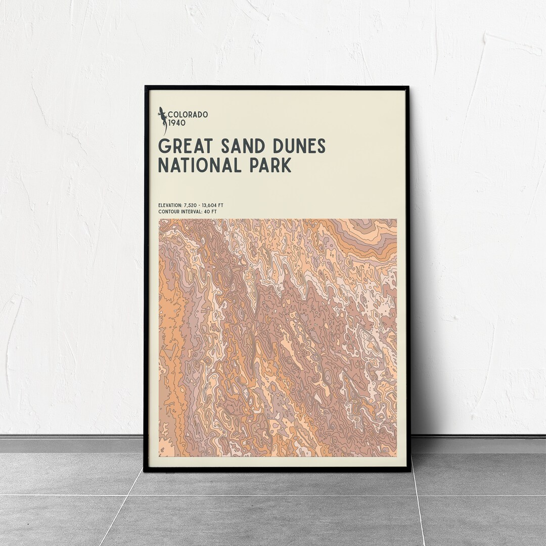 GREAT SAND DUNES National Parks Series Topographic Contour Map Fine Art ...