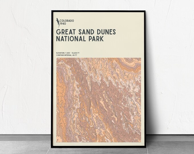GREAT SAND DUNES National Parks Series Topographic Contour Map Fine Art ...