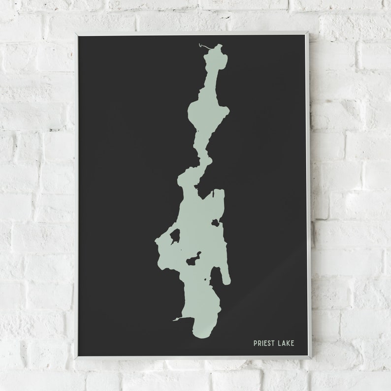 PRIEST LAKE IDAHO Map Fine Art Giclée Print Museum | Etsy