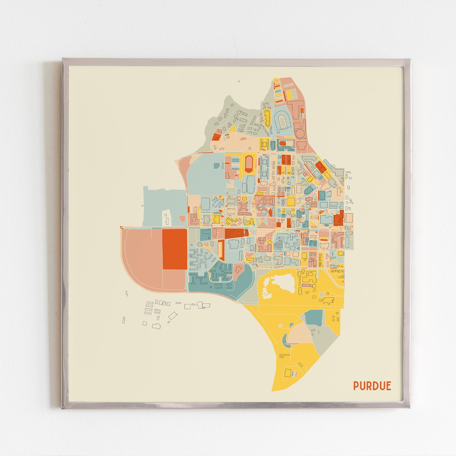 PURDUE UNIVERSITY - Campus Map - Fine Art Giclee Print - Museum Quality ...