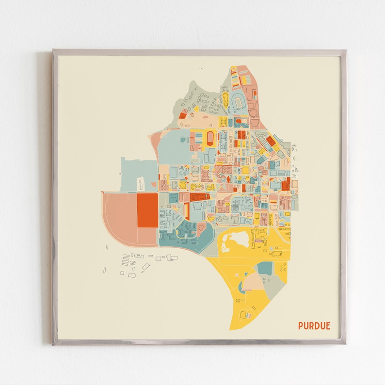 PURDUE UNIVERSITY - Campus Map - Fine Art Giclee Print - Museum Quality ...