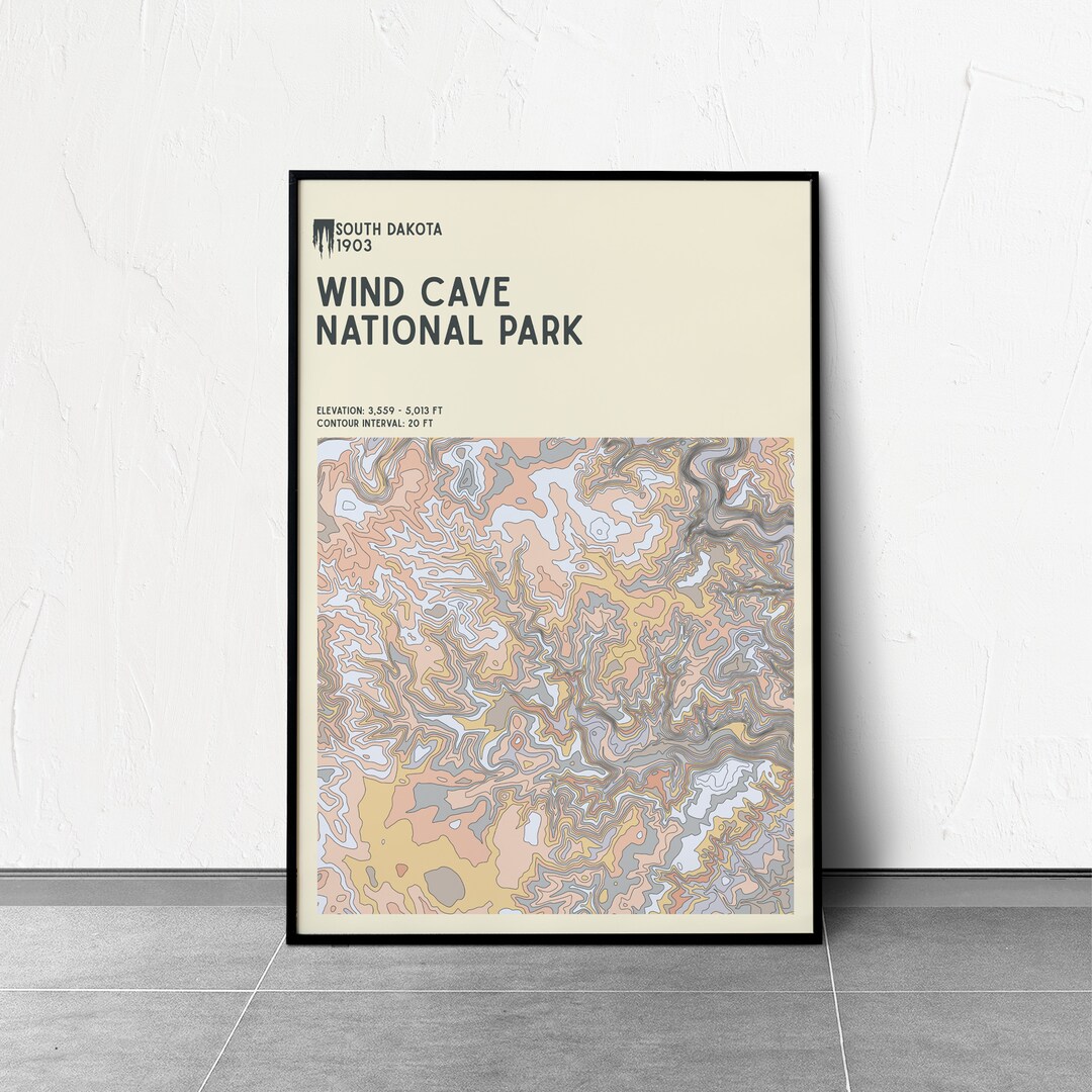 WIND CAVE National Parks Series Topographic Contour Map Fine Art Giclée ...
