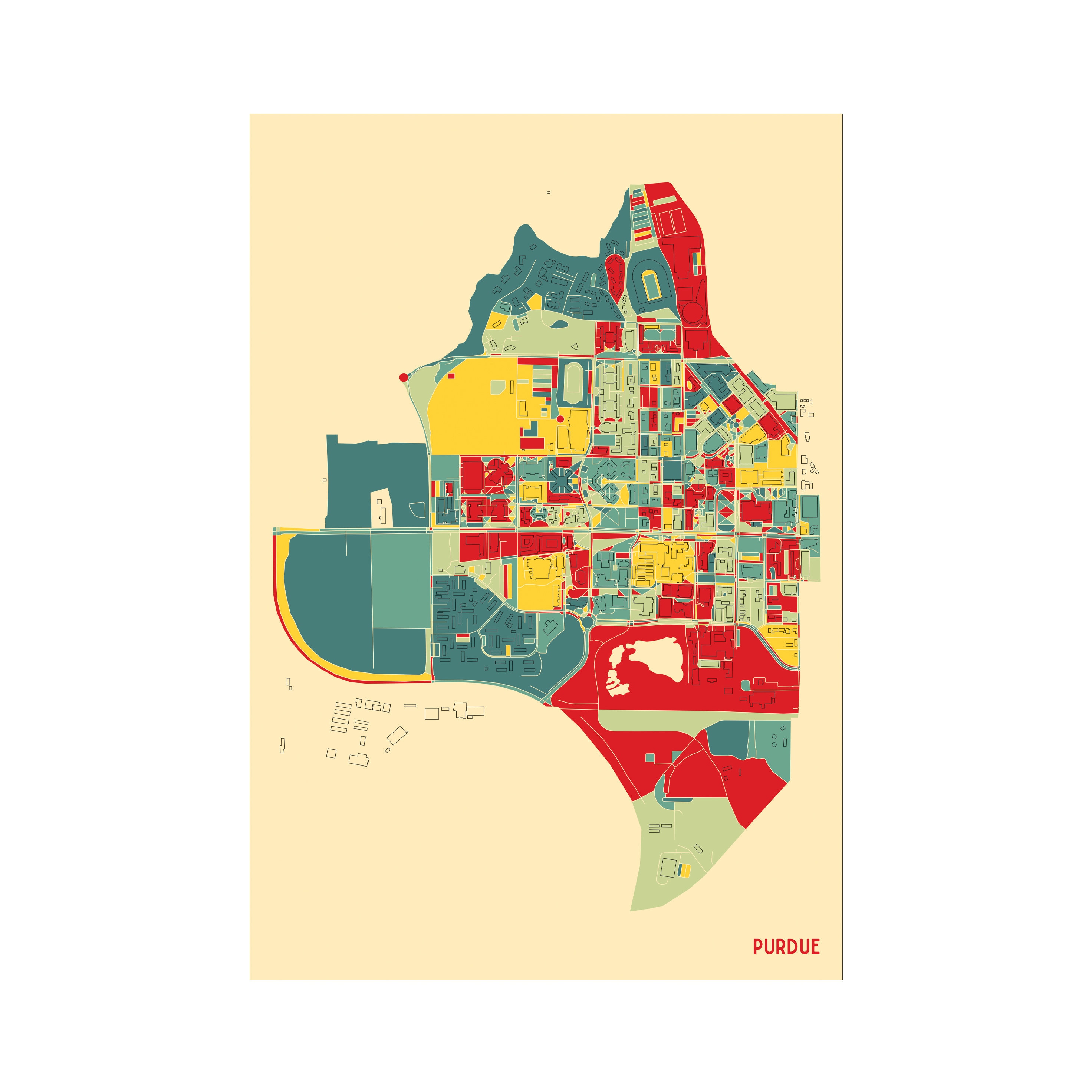 PURDUE UNIVERSITY - Campus Map - Fine Art Giclee Print - Museum Quality ...