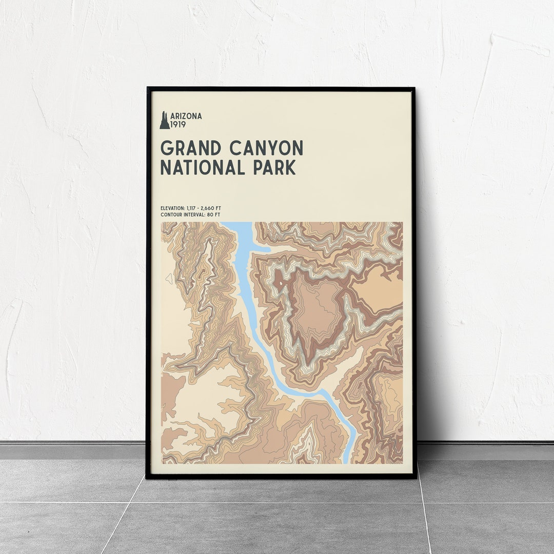 GRAND CANYON National Parks Series Topographic Contour Map Fine Art ...