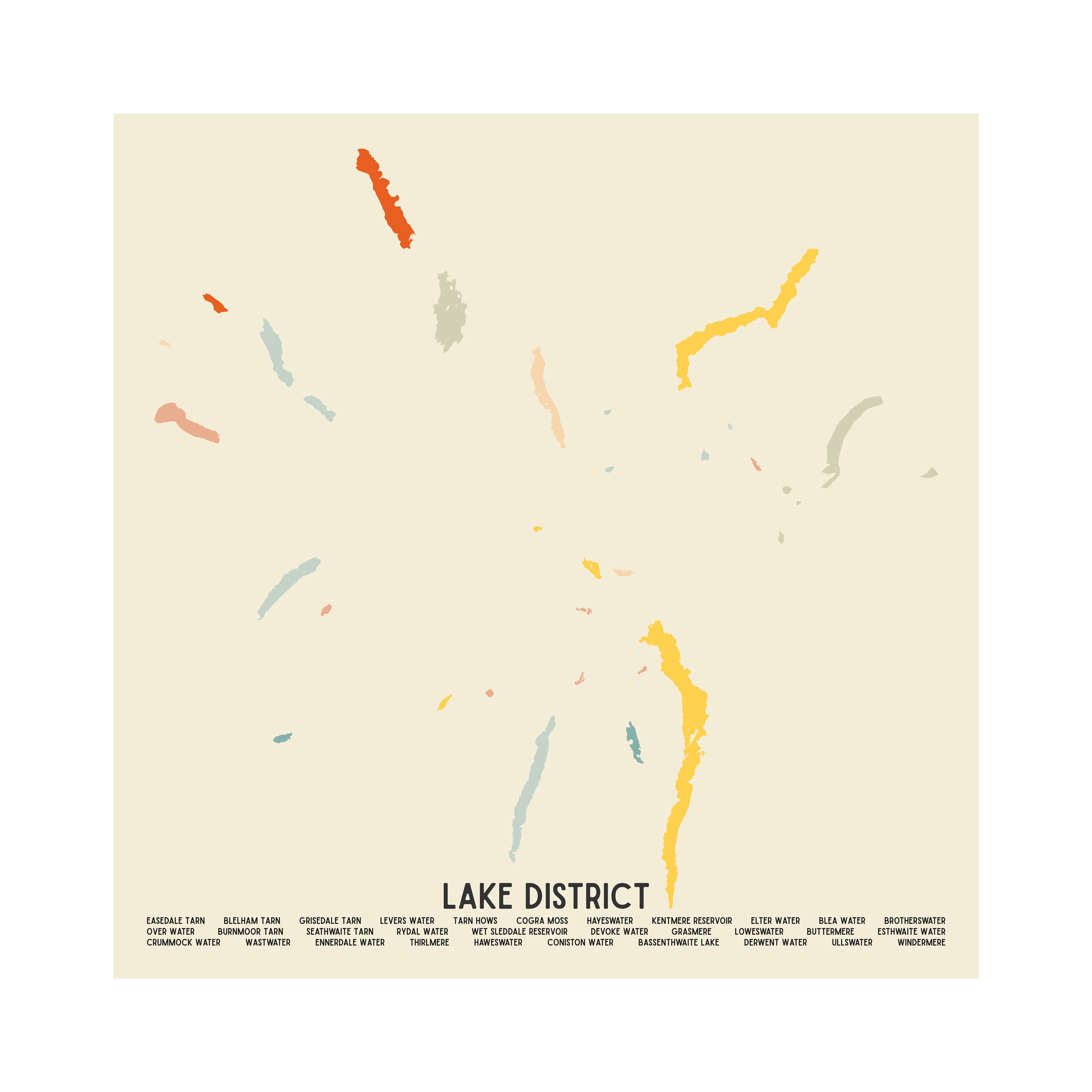 ENGLISH LAKE DISTRICT (the Lakes) Map - Fine Art Giclée Print - Museum ...