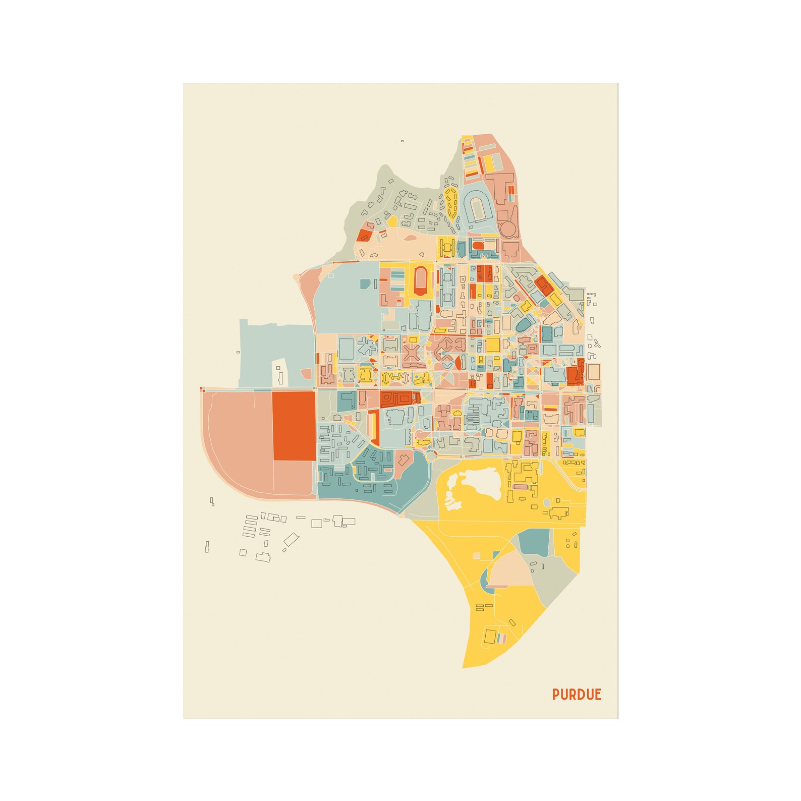 PURDUE UNIVERSITY - Campus Map - Fine Art Giclee Print - Museum Quality ...
