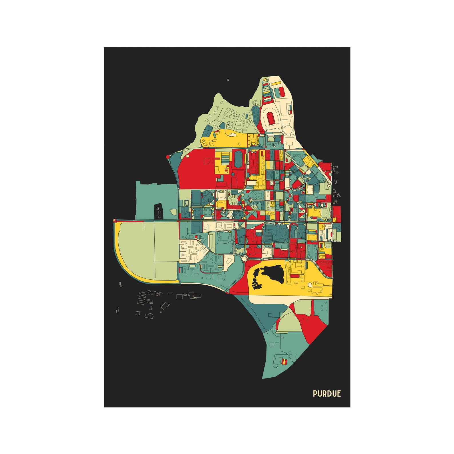 PURDUE UNIVERSITY - Campus Map - Fine Art Giclee Print - Museum Quality ...