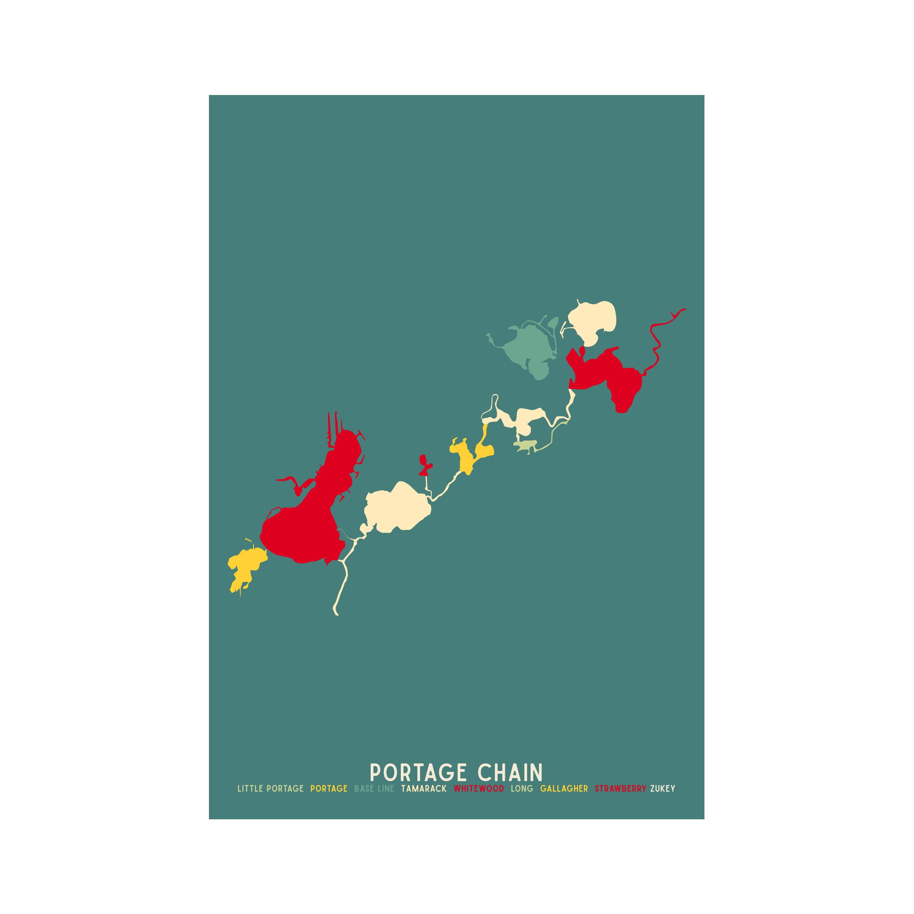 PORTAGE CHAIN of LAKES (michigan) Map - Fine Art Giclée Print - Museum ...