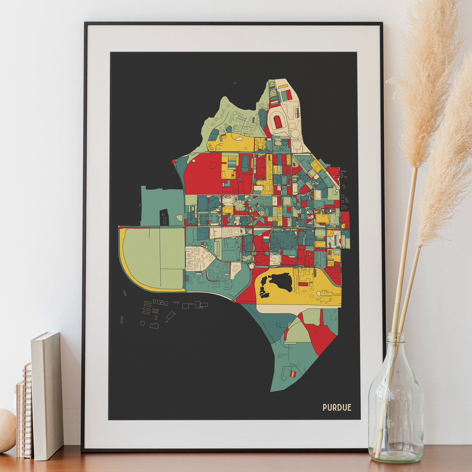PURDUE UNIVERSITY - Campus Map - Fine Art Giclee Print - Museum Quality ...