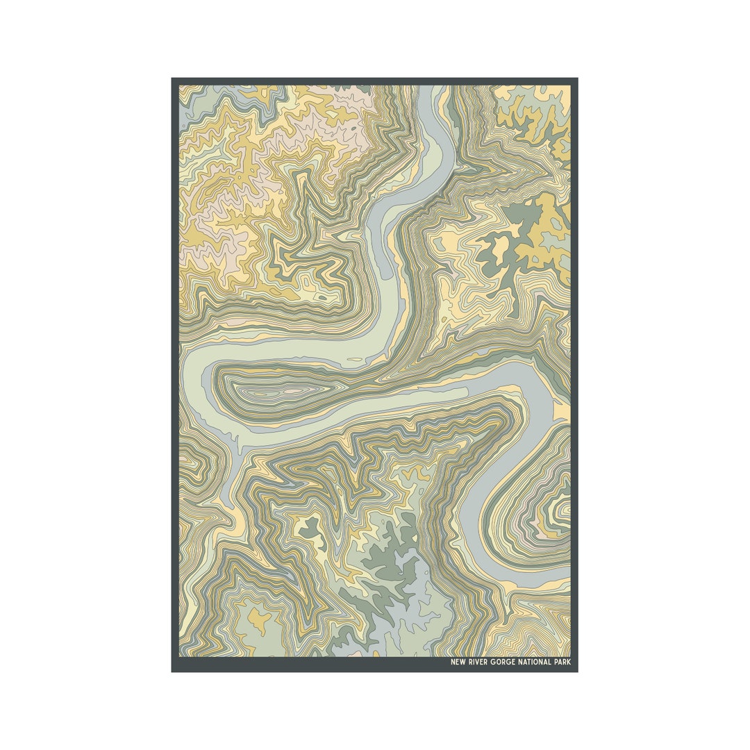 NEW RIVER GORGE - National Park - Topographic Contour Map - Fine Art ...