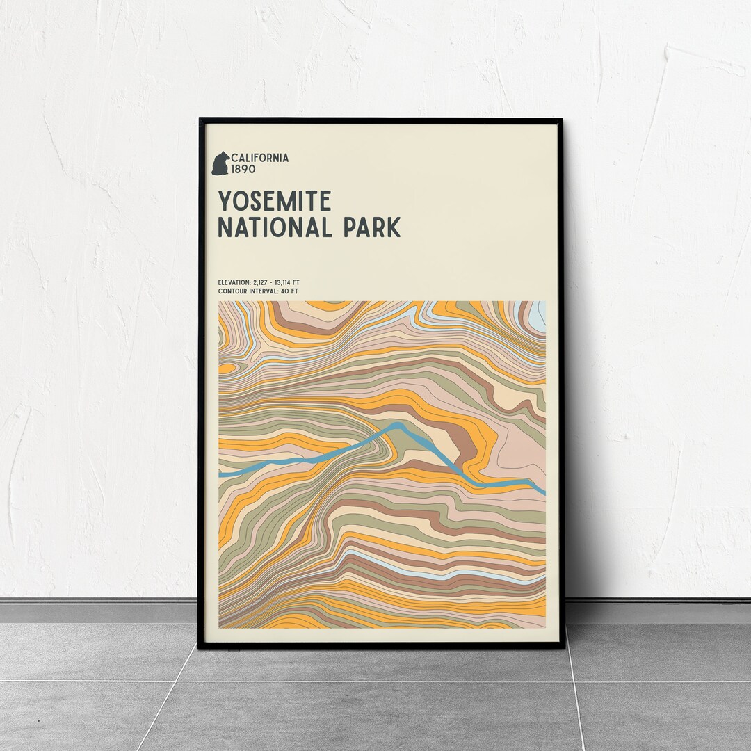 YOSEMITE - National Parks Series - Topographic Contour Map - Fine Art ...