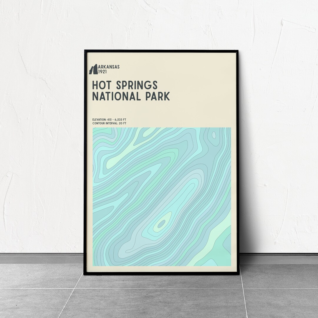 HOT SPRINGS National Parks Series Topographic Contour Map Fine Art ...